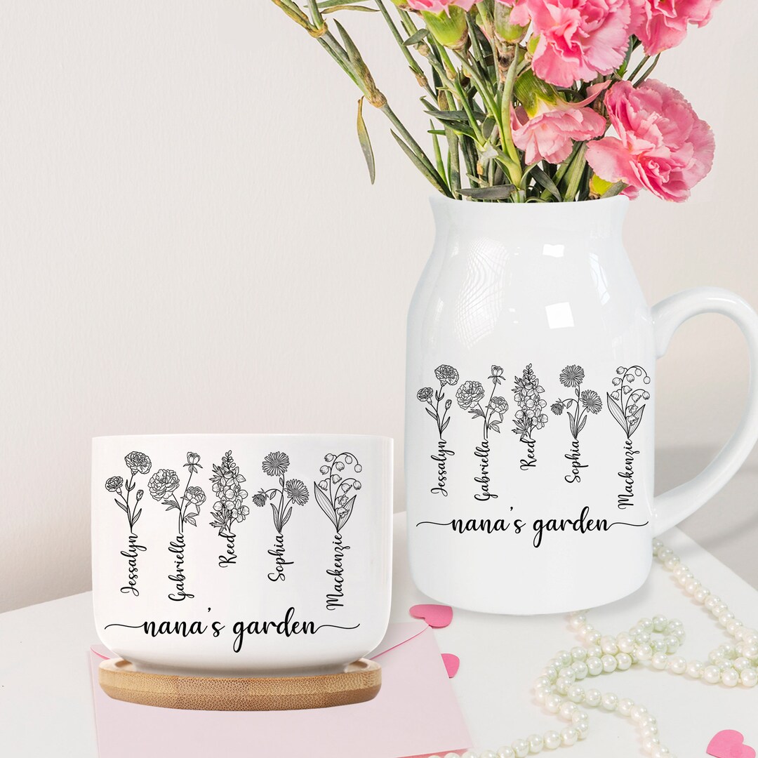 Grandma Vase, Nana's Garden Flower Vase, Grandma Gift, Birth Month ...