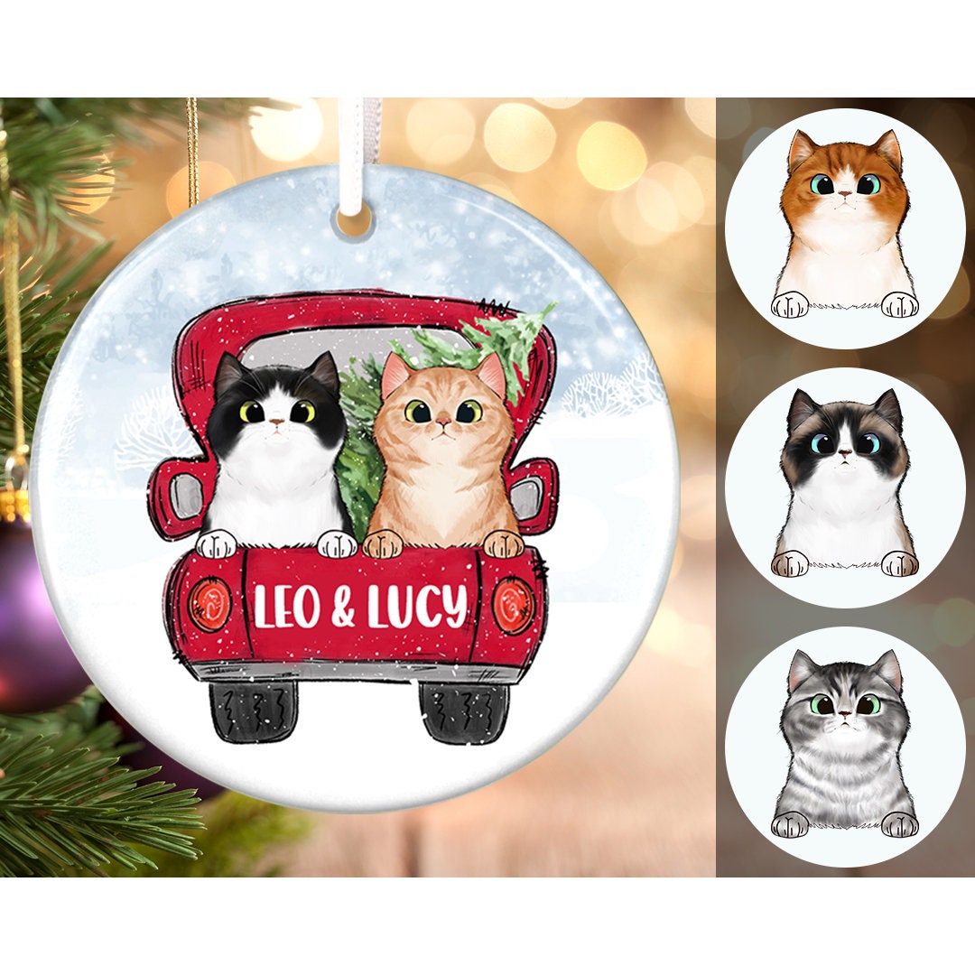 Cat Ornament Personalized, Cat Christmas Ornament, Cats on Red Truck ...