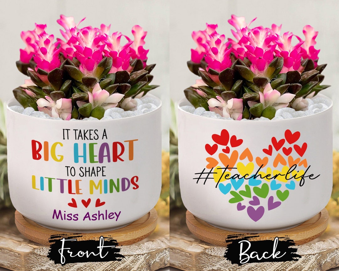 Personalized Teacher Plant Pot, Rainbow Heart Plant Pot, Back to School ...