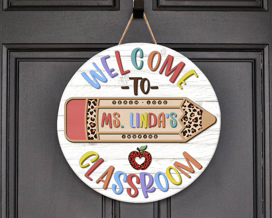 Personalized Teacher Door Sign, Teacher Door Hanger, Classroom Welcome ...