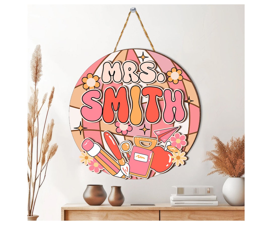 Personalized 3D Teacher Door Sign, Disco Ball Classroom Sign, Groovy ...