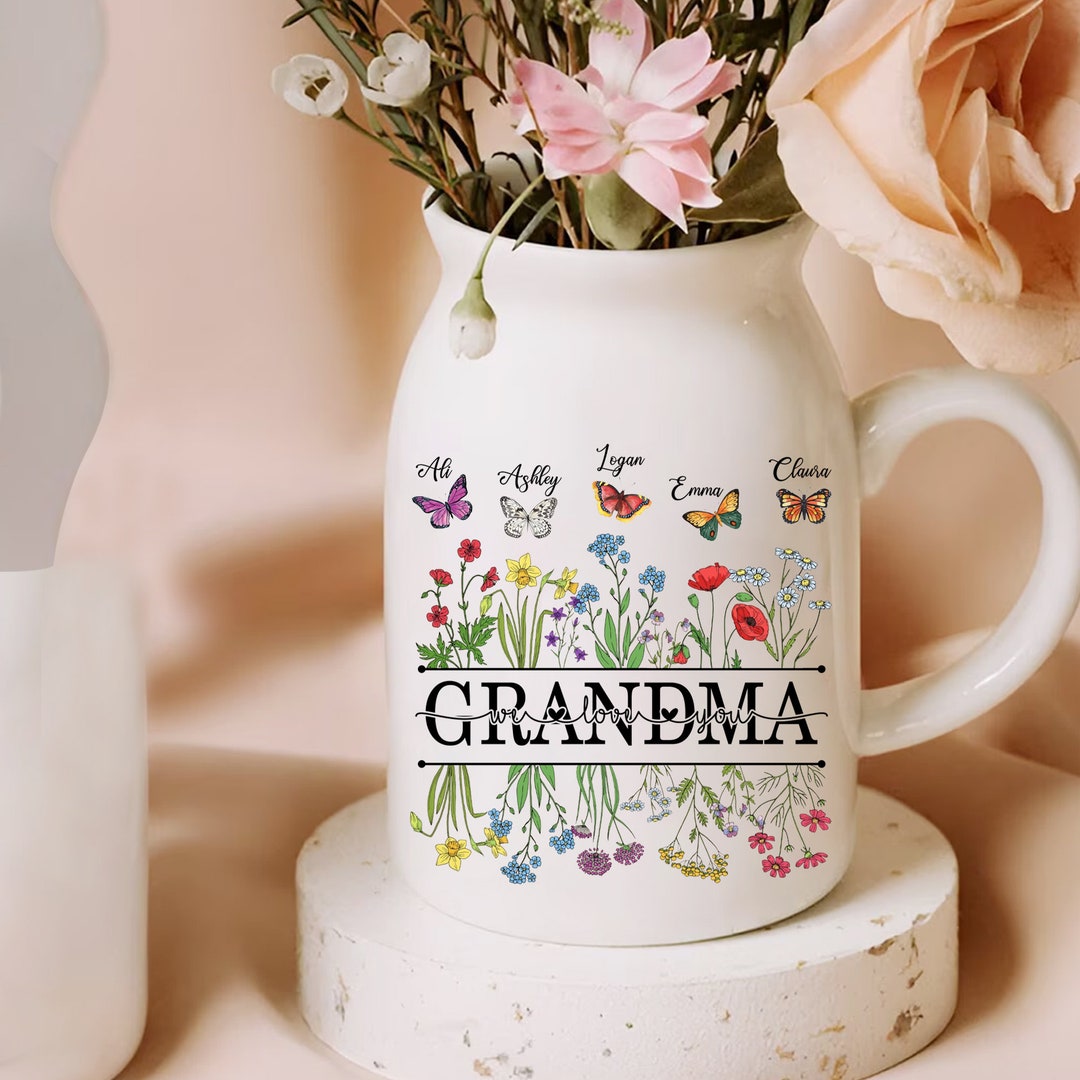Grandma Flower Vase, Grandma Plant Pot, Grandkid Name Flower Vase ...