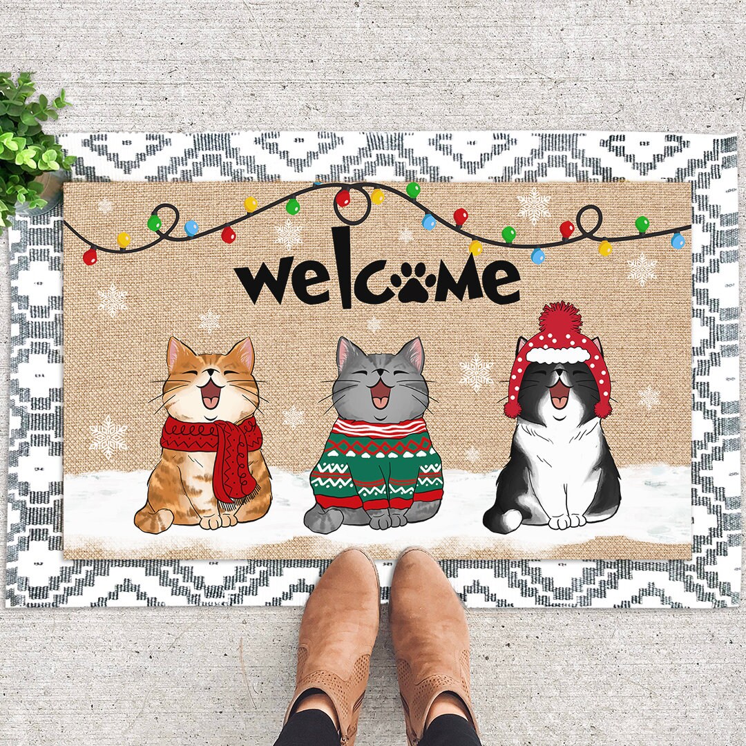 Personalized Cat Doormat, Funny Cat Welcome Mat, Cat Christmas Doormat ...