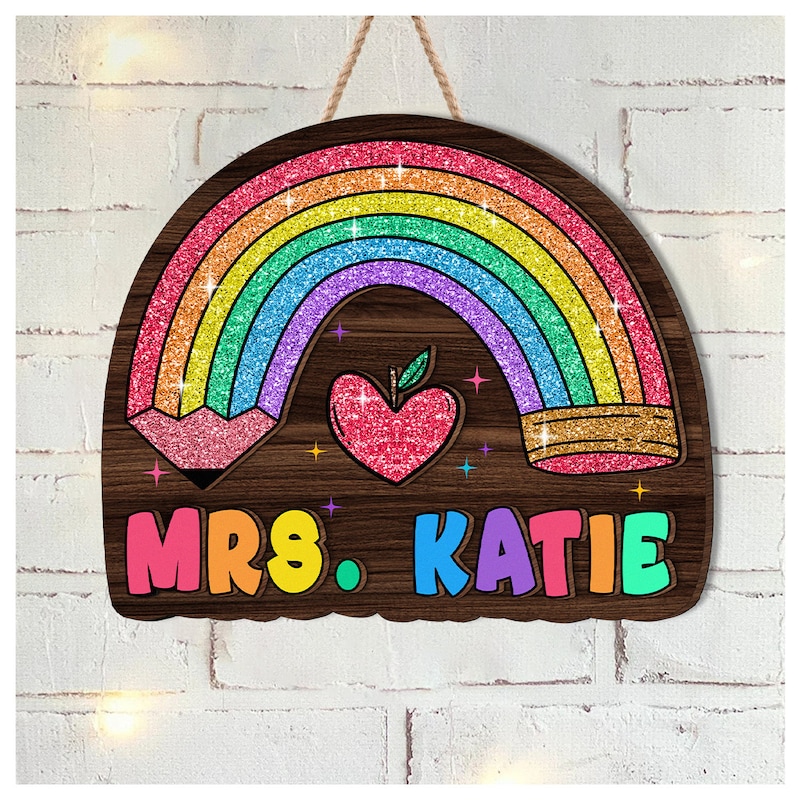 Rainbow Teacher Sign - Etsy
