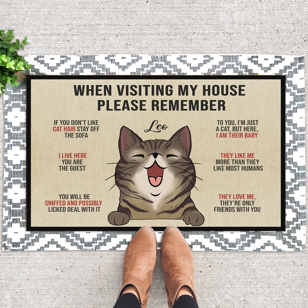 Personalized Cat Doormat, Rules Cat Welcome Mat, Cat Rug, Cat Lover ...