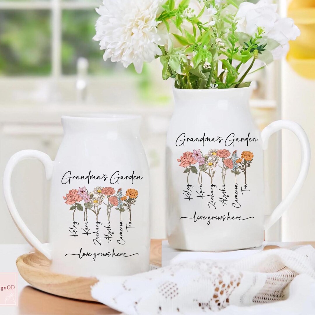 Grandma's Garden Vase, Nana Flower Vase, Custom Birth Flower Month Vase ...