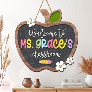 Personalized Teacher Door Sign, 3D Teacher Door Hanger, Teacher Apple ...