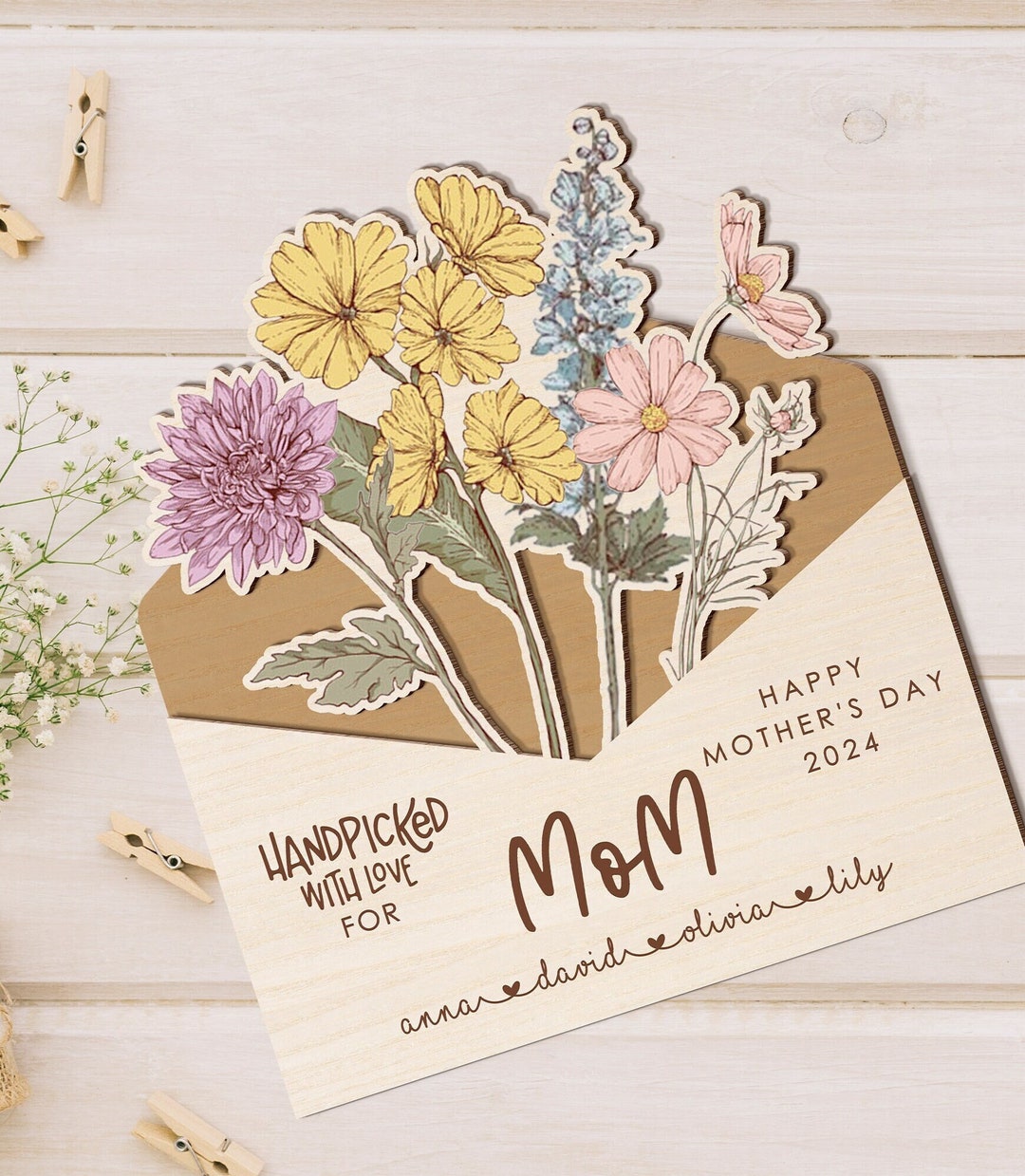 Mother's Day Flowers Wood Sign, Handpicked With Love for Mom, Birth ...