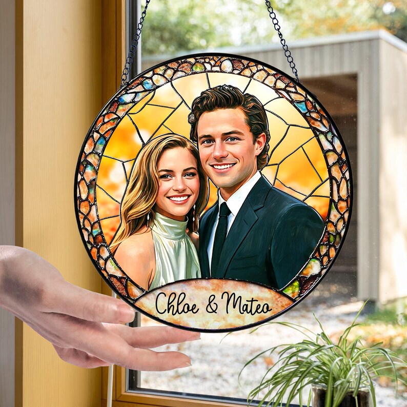 Custom Stained Glass Photo Suncatcher: Personalized Couples Suncatcher ...