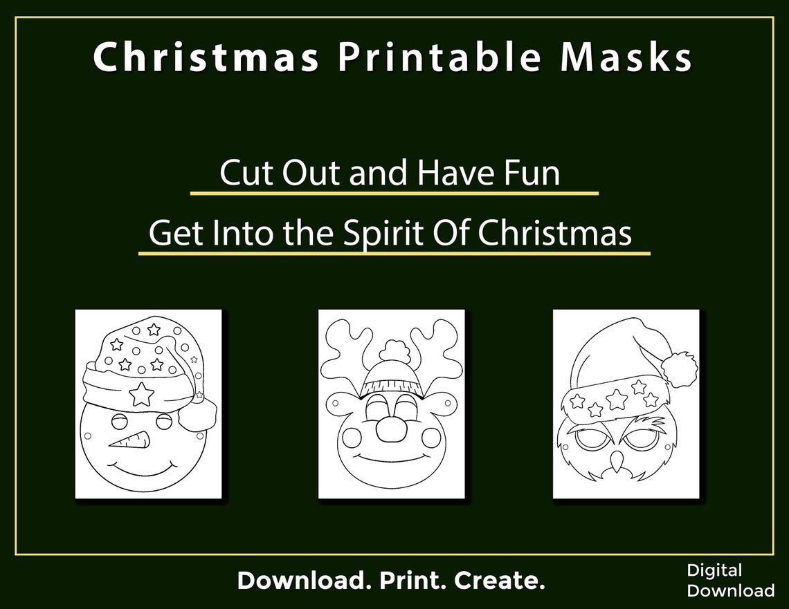 Christmas Printables - 6 Coloring Face Masks Cut Out - Santa, Rudolph ...