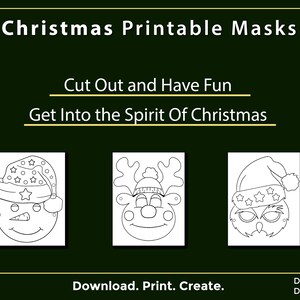 Christmas Printables - 6 Coloring Face Masks Cut Out - Santa, Rudolph ...