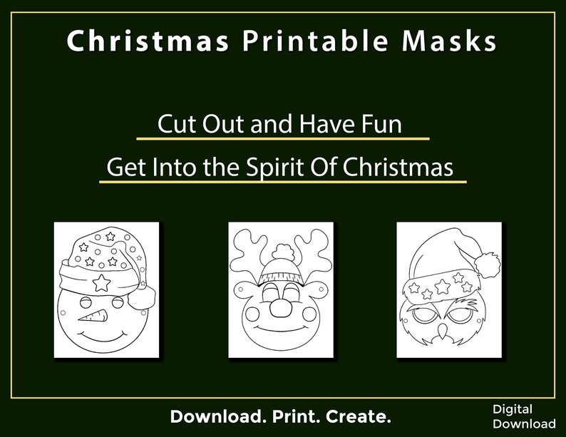 Christmas Printables - 6 Coloring Face Masks Cut Out - Santa, Rudolph ...
