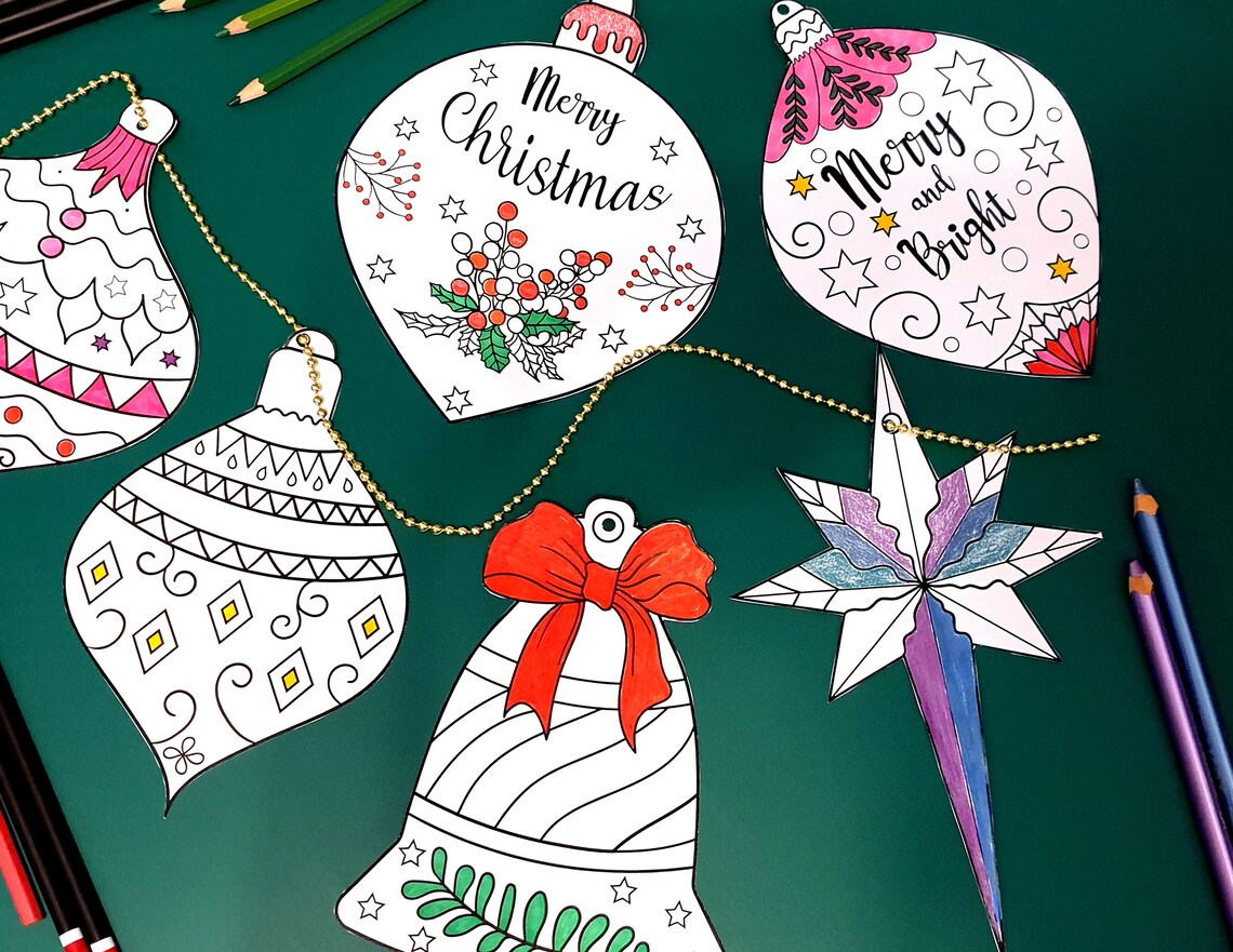 Christmas Themed 12 Printable Coloring Decorations - Activity for Kids ...