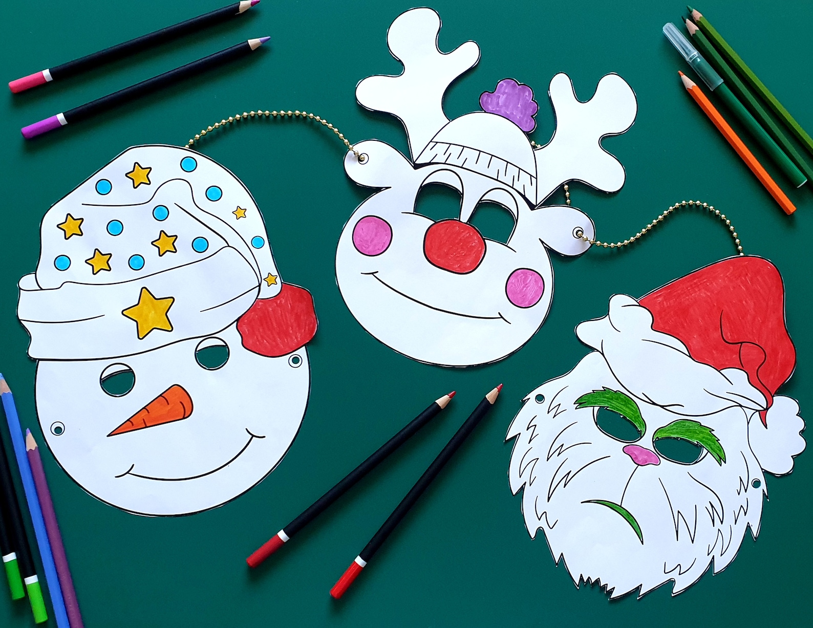 Christmas Printables - 6 Coloring Face Masks Cut Out - Santa, Rudolph ...