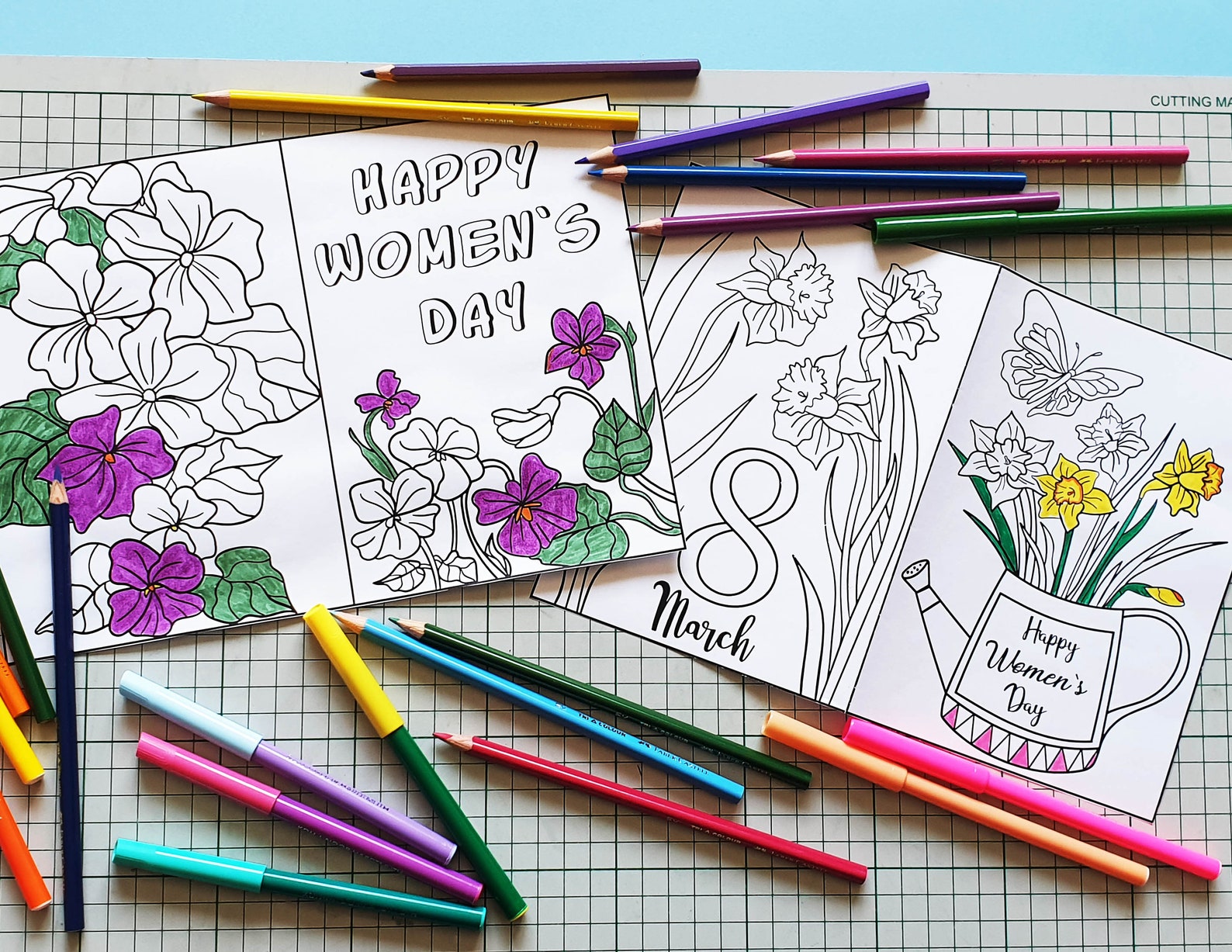 6 Pages Women's Day Printable Coloring Greeting Cards for Kids and ...