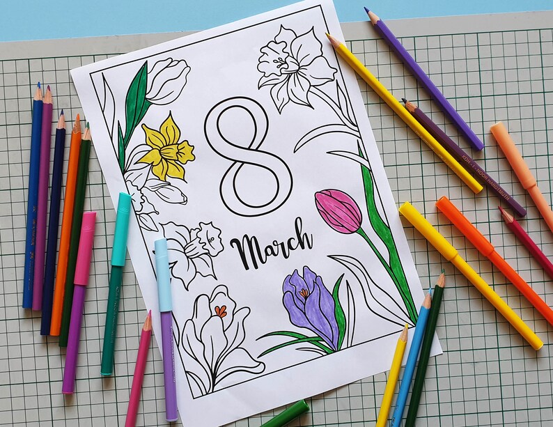 6 Pages Women's Day Printable Coloring Greeting Cards for Kids and ...