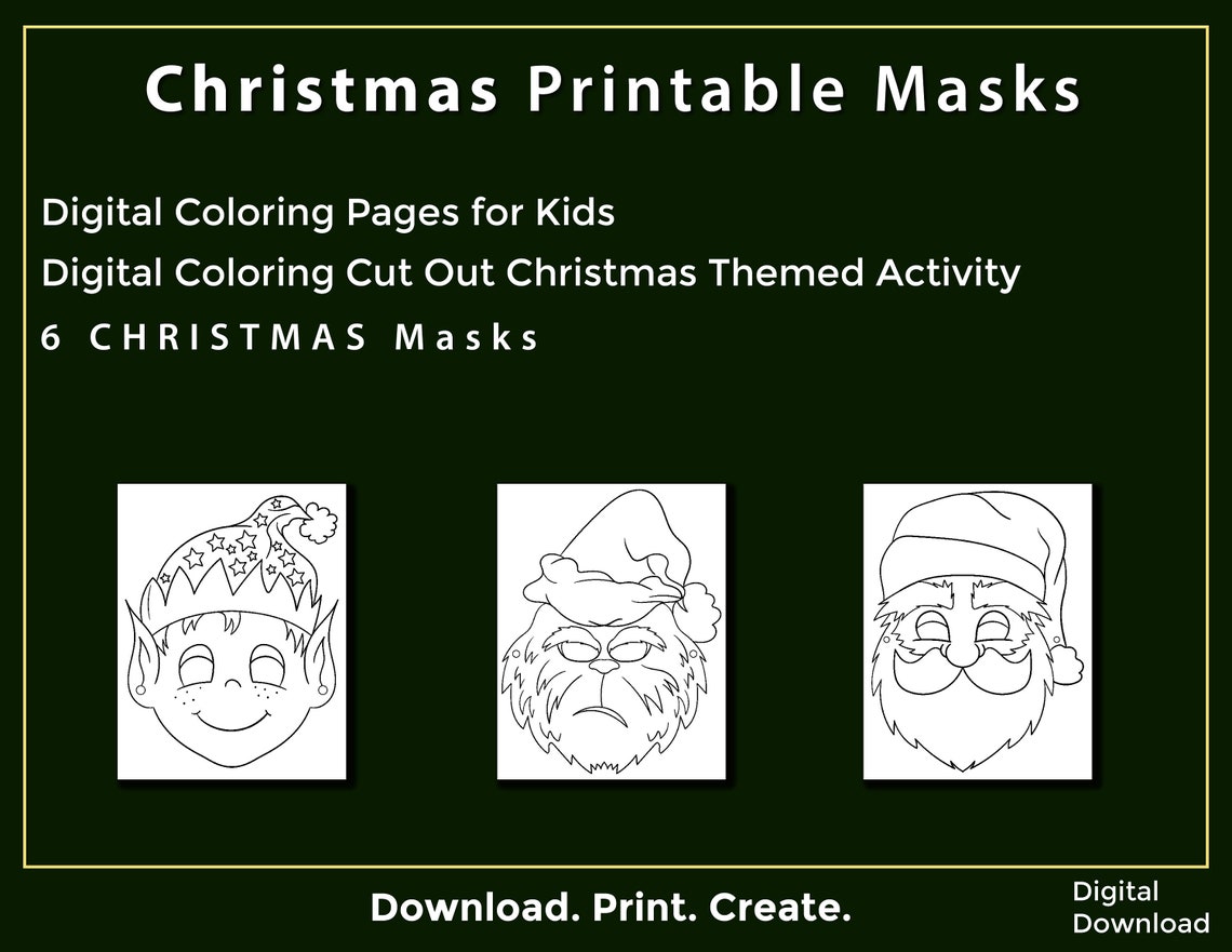 Christmas Printables - 6 Coloring Face Masks Cut Out - Santa, Rudolph ...