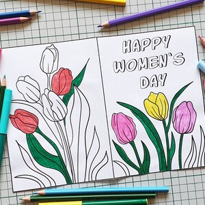 6 Pages Women's Day Printable Coloring Greeting Cards for Kids and ...