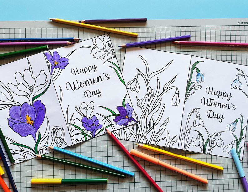 6 Pages Women's Day Printable Coloring Greeting Cards for Kids and ...