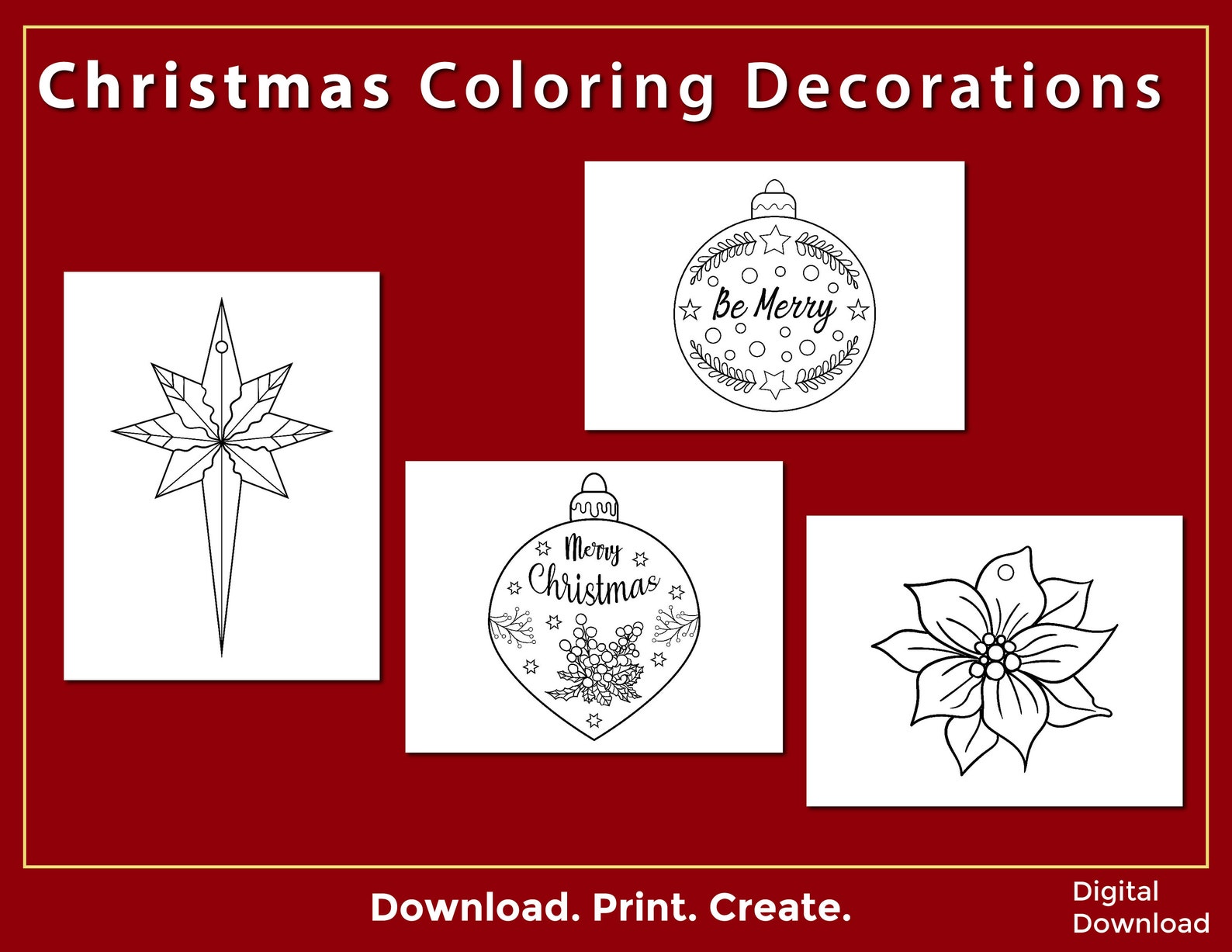 Christmas Themed 12 Printable Coloring Decorations - Activity for Kids ...