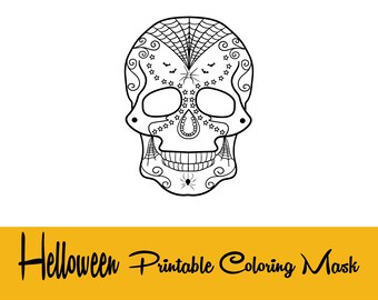 Halloween Printable Coloring Mask for Kids Cute Skull Day of the Dead ...