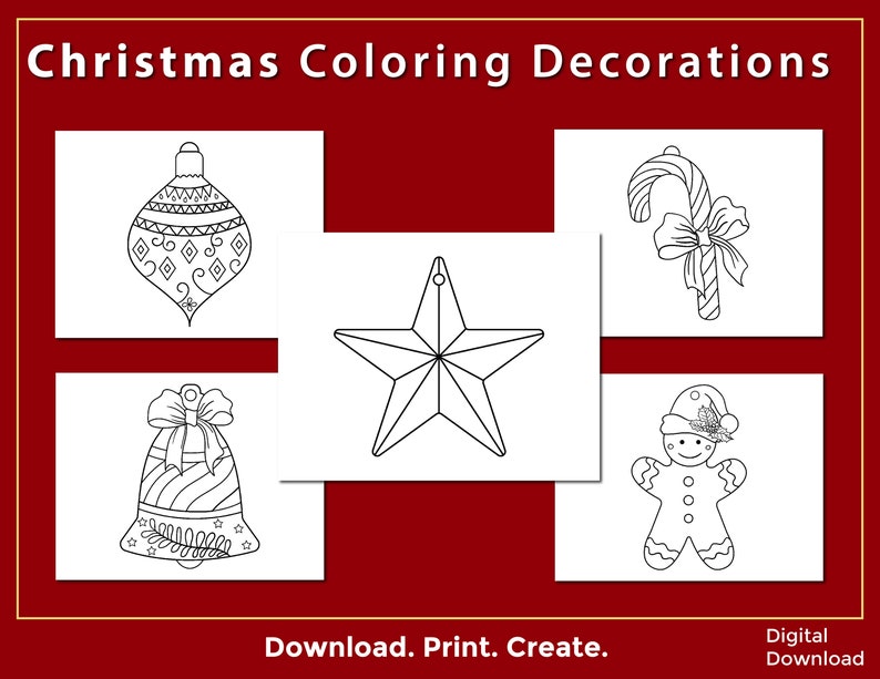 Christmas Themed 12 Printable Coloring Decorations - Activity for Kids ...