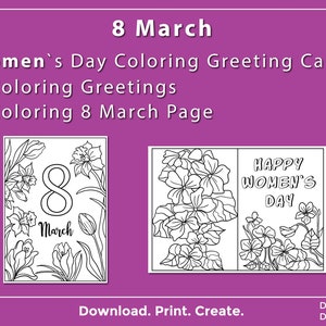 6 Pages Women's Day Printable Coloring Greeting Cards for Kids and ...