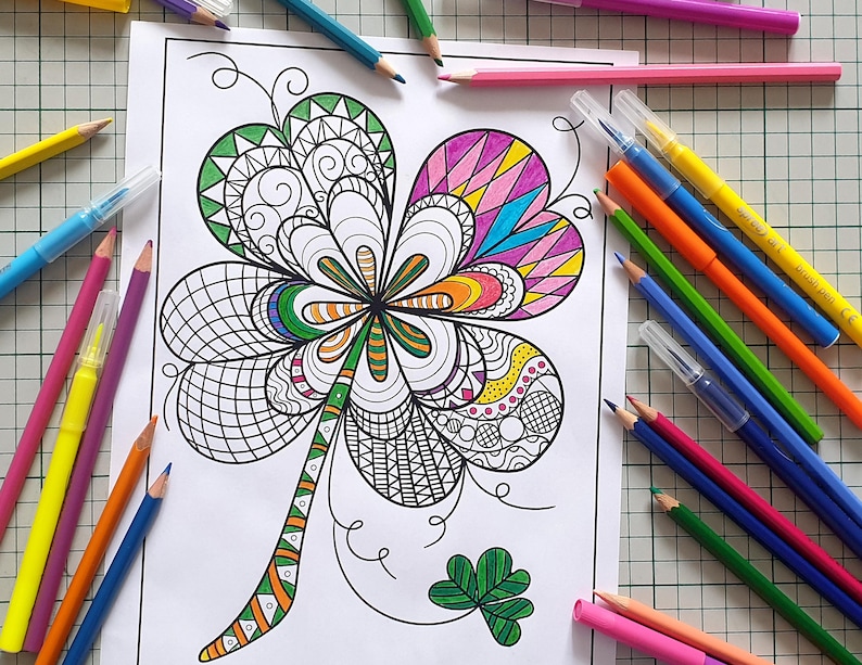 3 Pages Printable Coloring Page Shamrock Doodle Zentangle Art - Instant ...
