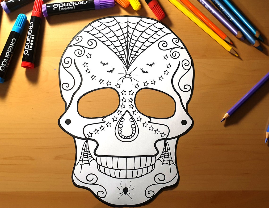 Halloween Printable Coloring Mask for Kids - Skull - Etsy