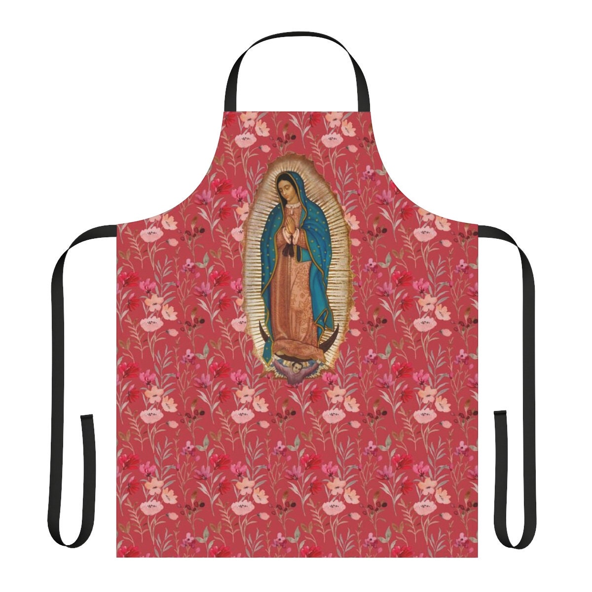 Virgen De Guadalupe Apron, Virgin Mary Flowered Red Roses, Mexican Bbq ...