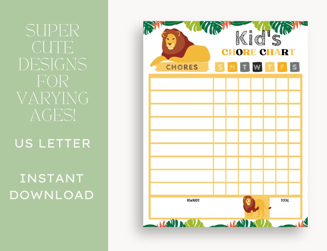 Editable Boys Reward Chart Personalized Lion Responsibility - Etsy