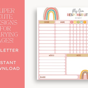 Boho Rainbow Editable Girls Reward Chart, Personalized Responsibility ...