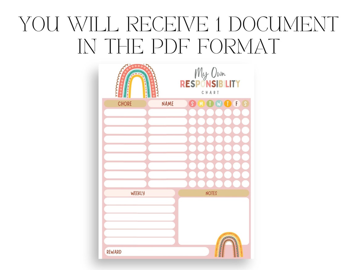 Boho Rainbow Editable Girls Reward Chart, Personalized Responsibility ...