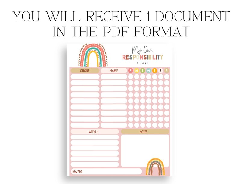 Boho Rainbow Editable Girls Reward Chart, Personalized Responsibility ...