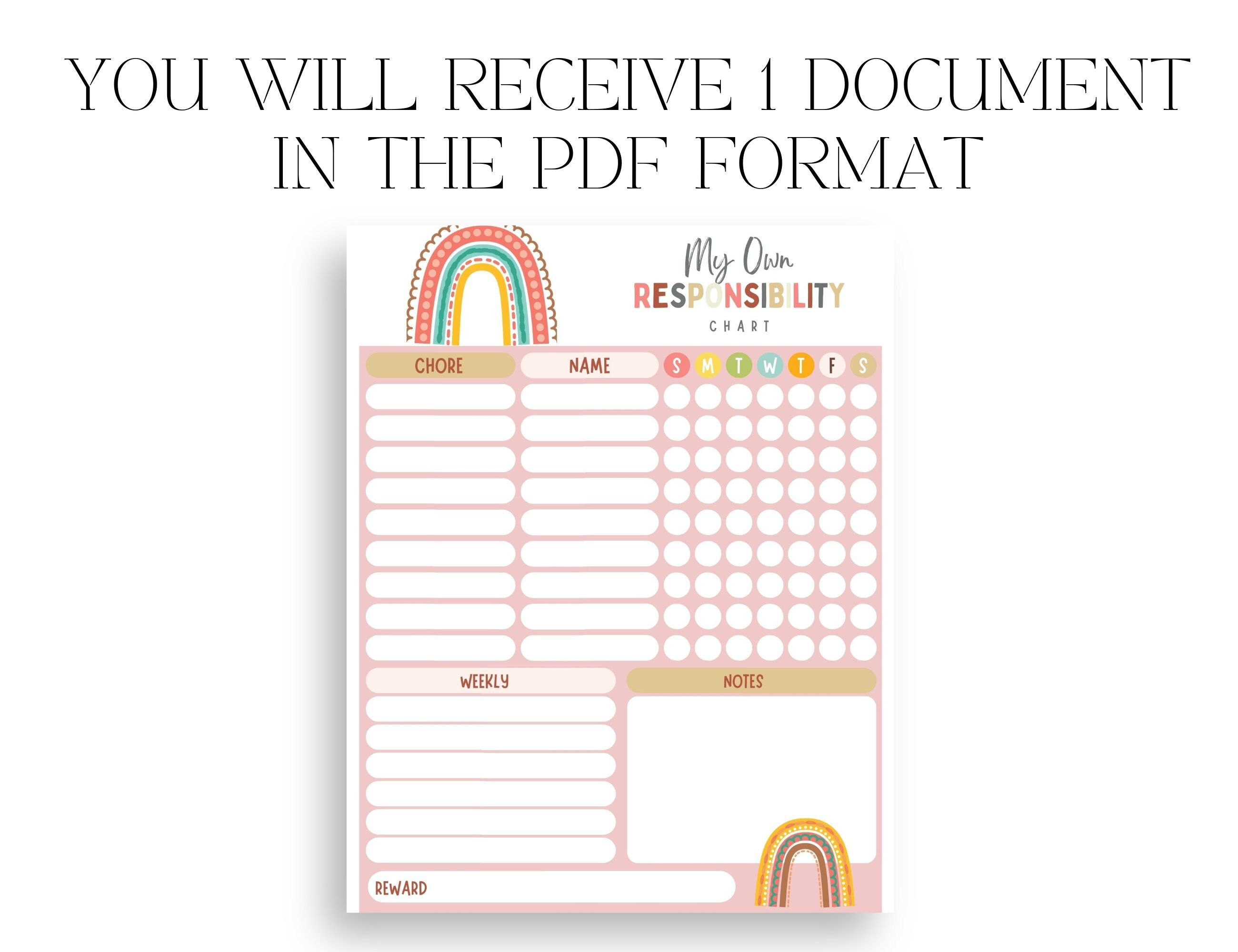 Boho Rainbow Editable Girls Reward Chart, Personalized Responsibility ...