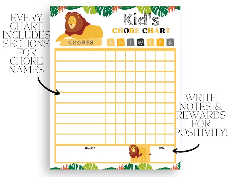 Editable Boys Reward Chart Personalized Lion Responsibility - Etsy