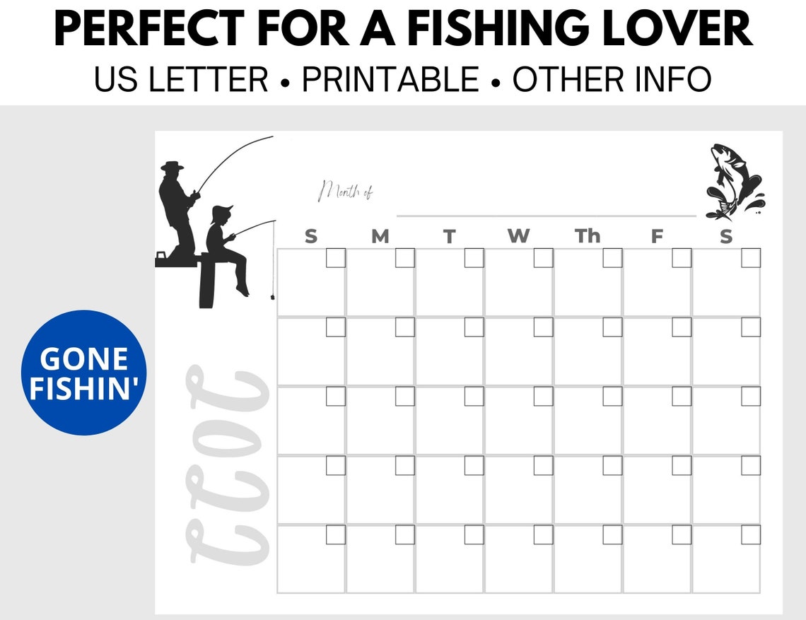 2022 Fishing Calendar Printable Digital Calendar Template Instant ...