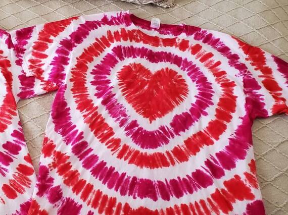 Tie Dye Heart Shirt Valentine's Day Bright Red and Fuschia | Etsy