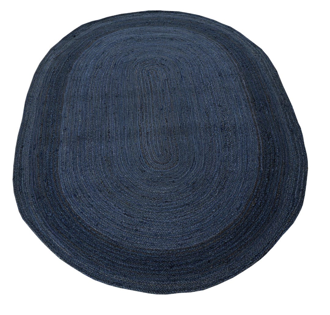Hand-braided Navy Blue Jute Rug: Eco-friendly Indigo Oval Floor Mat - Etsy
