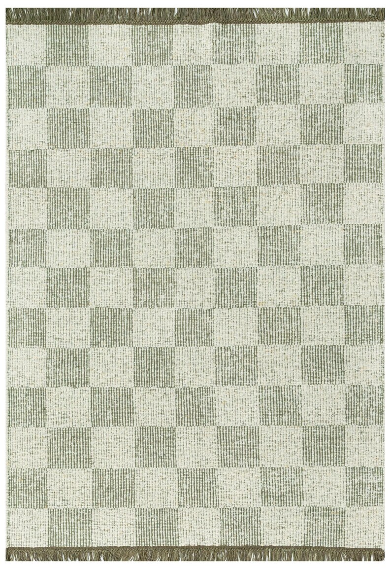 Handwoven Ivory & Beige Checkered Wool Rug | Scandinavian Checkerboard ...