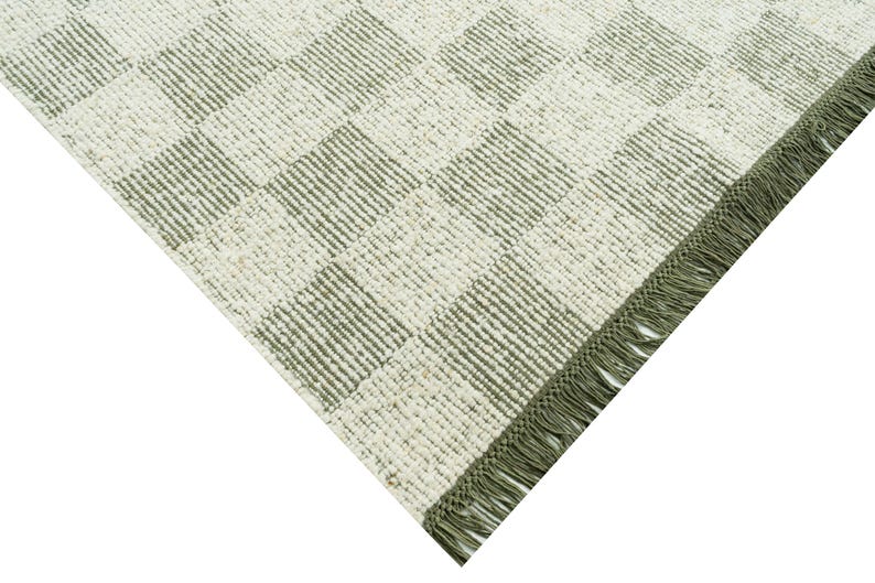 Handwoven Ivory & Beige Checkered Wool Rug | Scandinavian Checkerboard ...