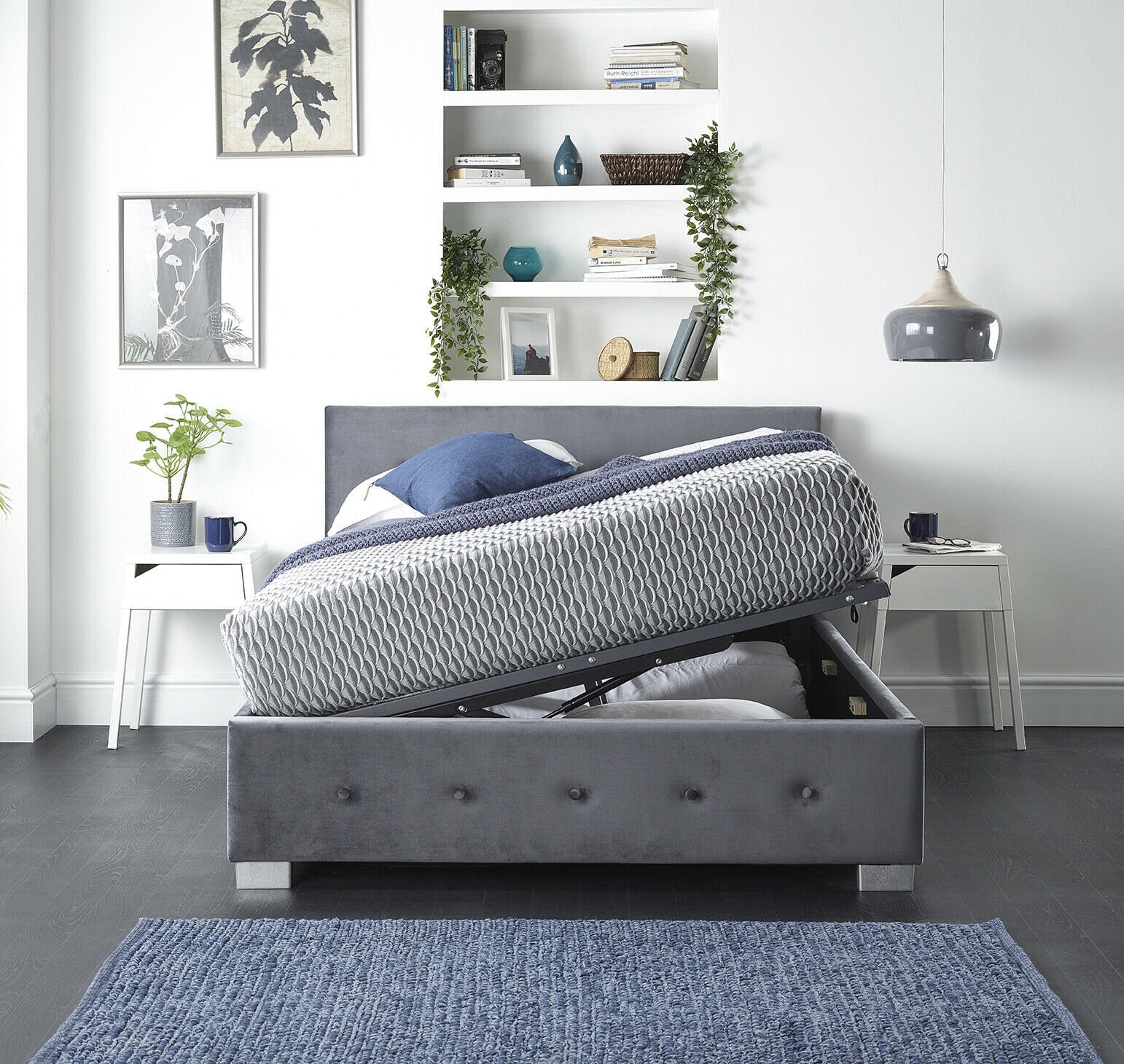 Side Opening Storage Ottoman Bed Available in Grey Linen Steel Plush Velvet or Silver Crushed Velvet Etsy Canada