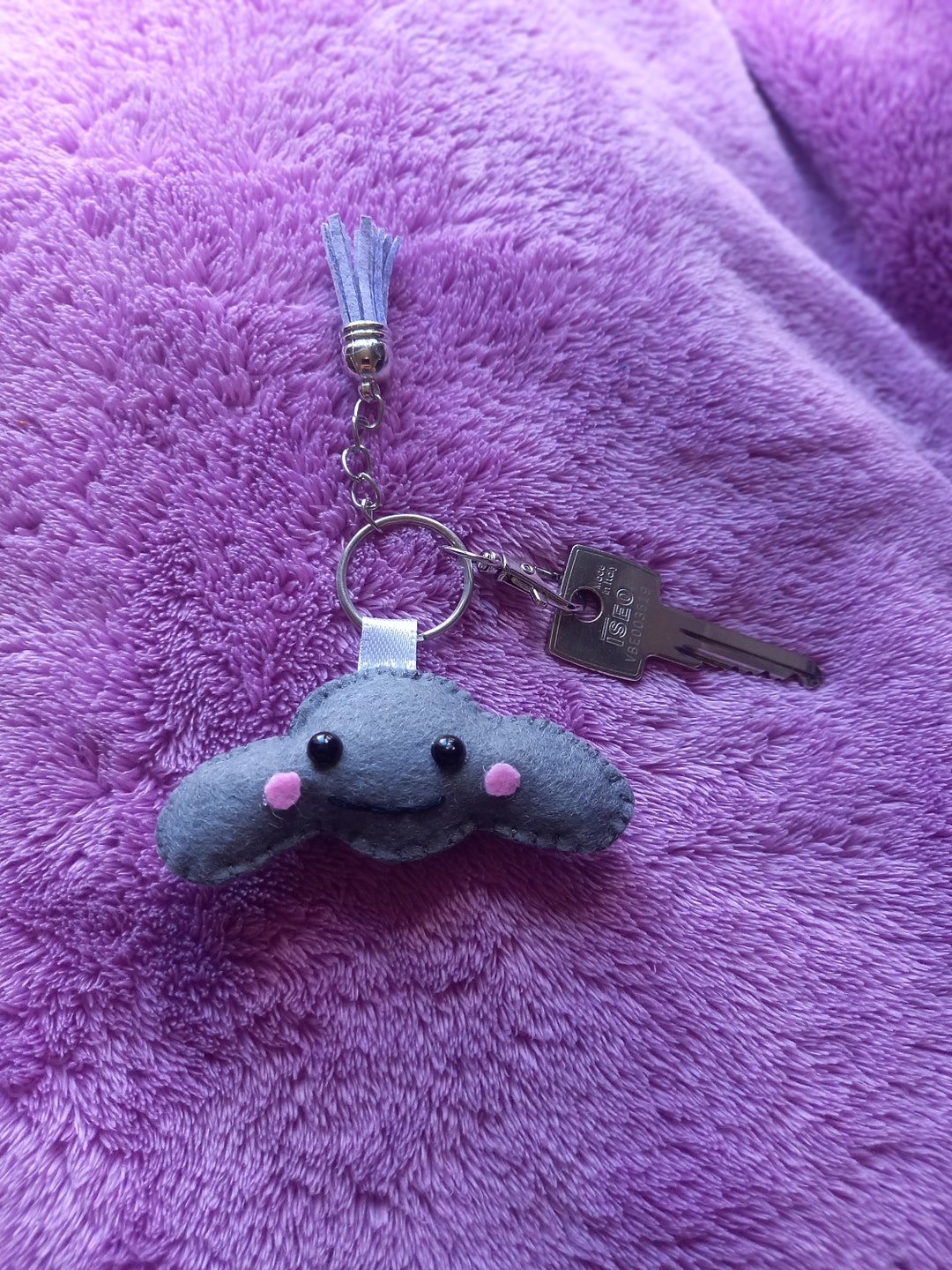 Grey Smiling Cloud Key Ring - Etsy