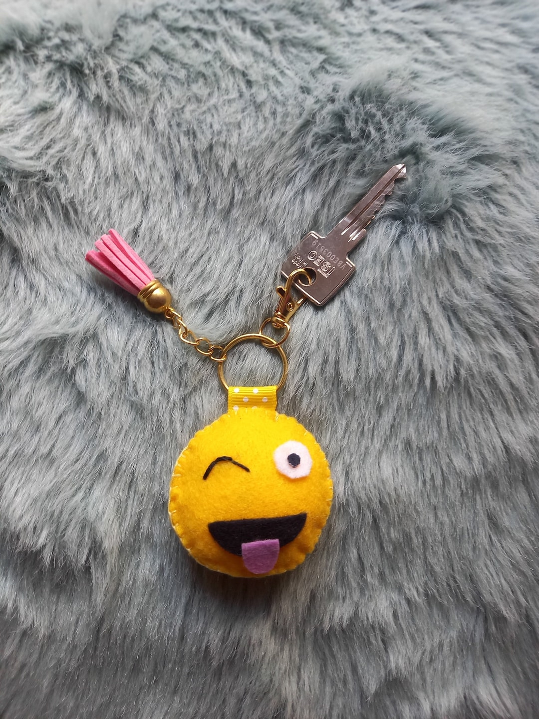 Tongue Out Wink Emoji Key Ring - Etsy