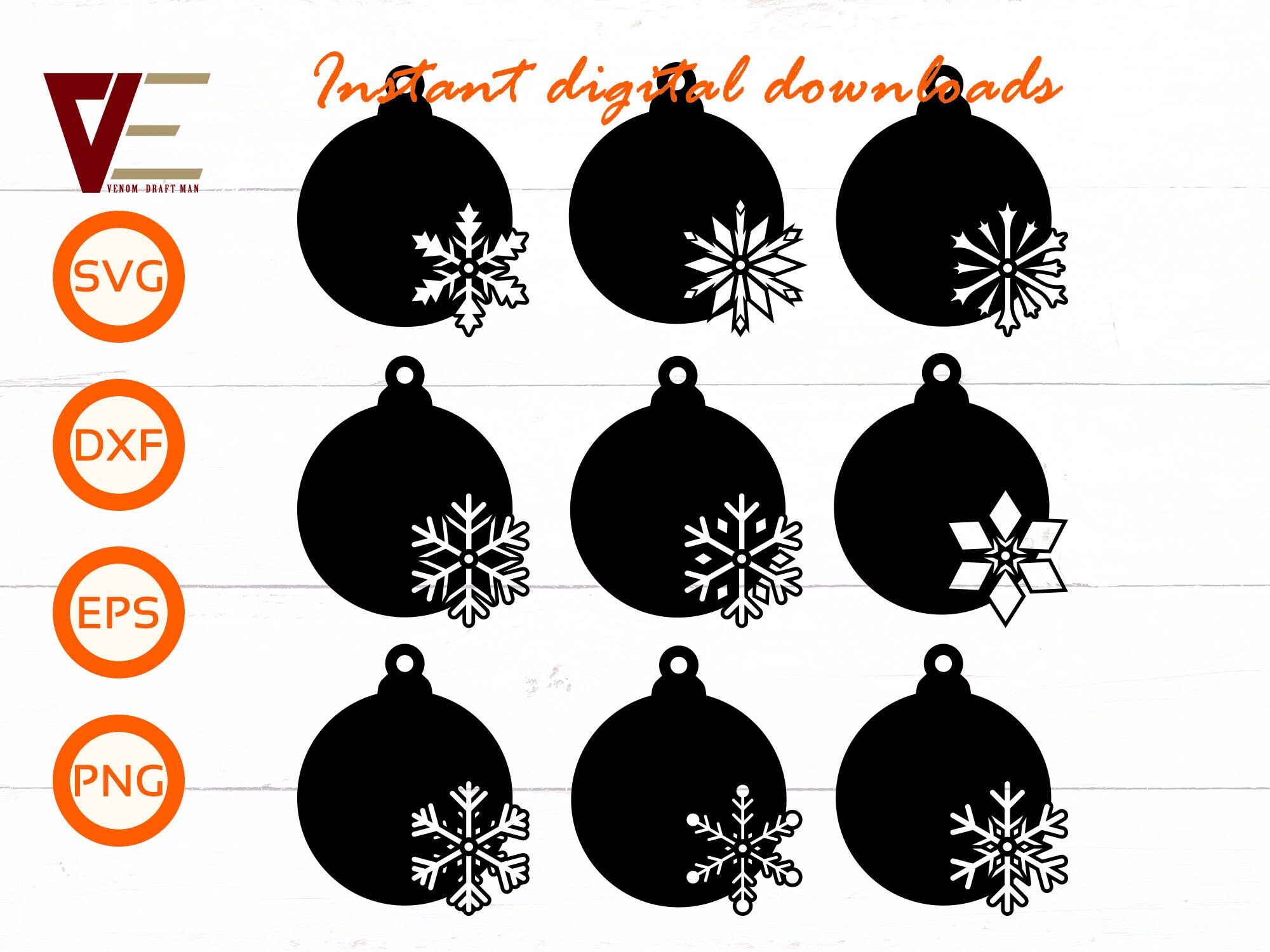 Snowflake Circle Tags SVG Bundle Snowball Ornaments Christmas - Etsy