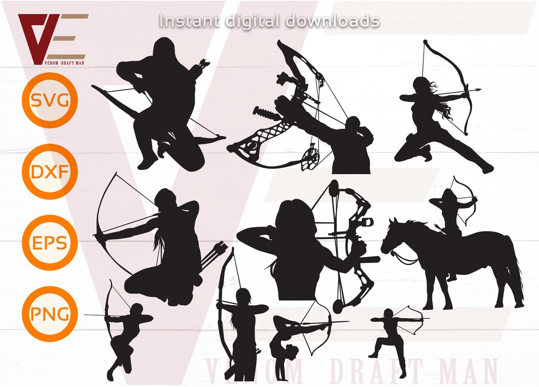 Archery Action Character Bundle SVG, Girls Archery Svg, Acher Sport Svg ...