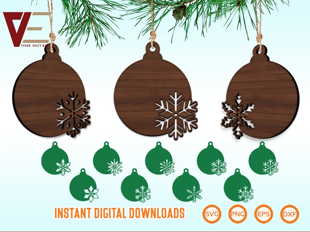Snowflake Circle Tags SVG Bundle, Snowball Ornaments Christmas Tree ...