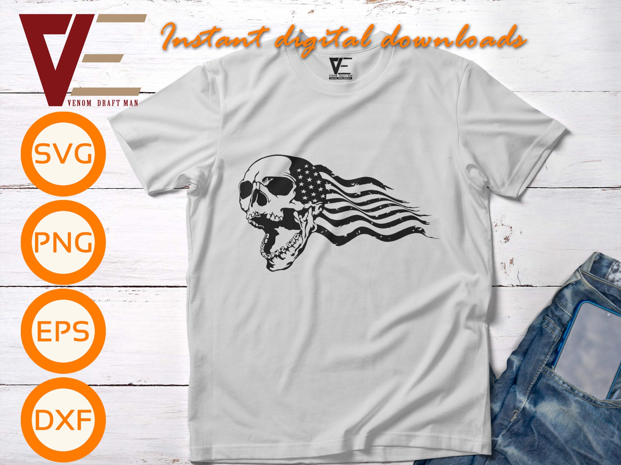 USA Skull Flag Tattered Distressed Decal American Flag Skull - Etsy