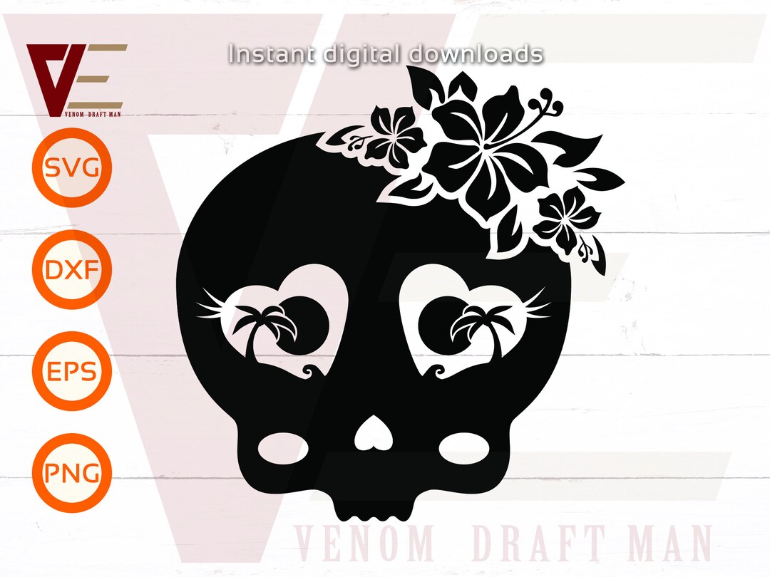Hibiskus Cute Skull SVG, Tropical Skull SVG, Cute Skull SVG Dateien für Cricut, Silhouette ...