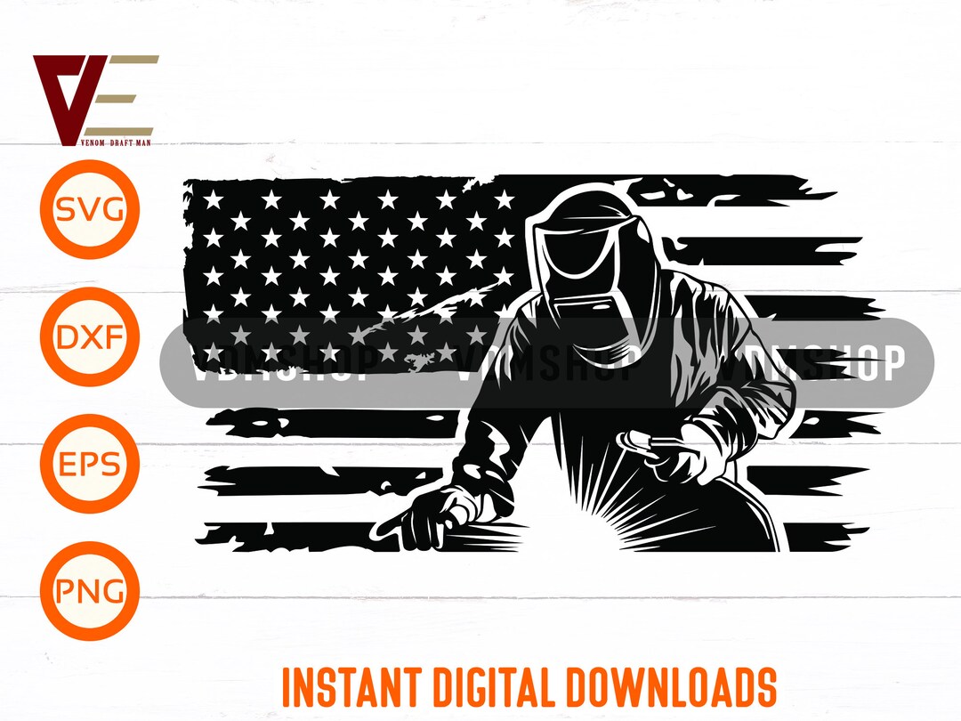 Welder With USA Flag SVG, Welder and Distressed Flag Clipart Files for ...